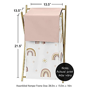 Sweet Jojo Designs Boho Rainbow Baby Kid Clothes Laundry Hamper - Blush Pink Dusty Rose Gold Yellow Mauve Taupe Beige Tan Bohemian Stars Sun Celestial Vintage Sky