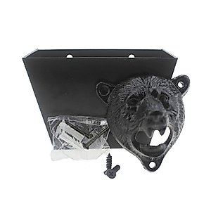 Luwanburg Black Bear Head Cast Iron Bottle Opener Wall Mounted with Cap Catcher Bundle