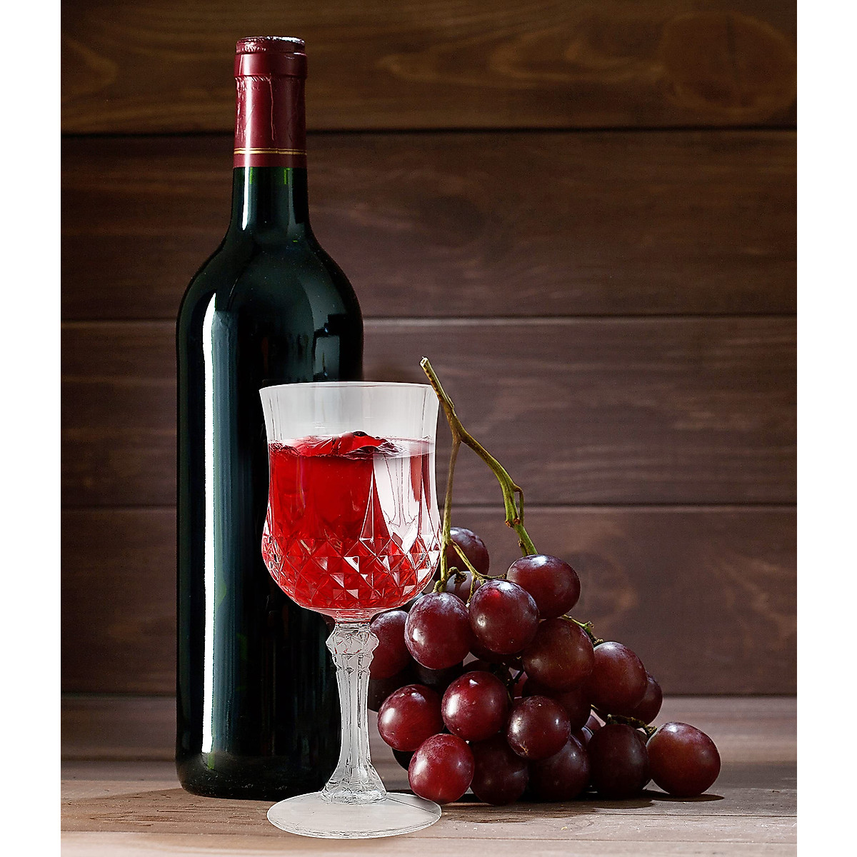 PARTY BARGAINS 4 Crystal-Like Wine Glasses (8oz) - Clear Shatterproof Elegant Hard Plastic Wine Glass with Stem, for Pool Parties, Outdoors, Receptions, Weddings