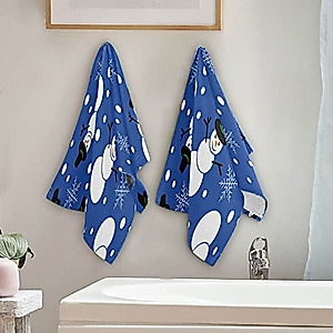 JSTEL Christmas Snowman Kitchen Towels Set of 2,Super Absorbent Dish Drying Towels Rectangle 28.3x14.4 inch Microfiber Kitchen Hand Towels Xmas Pattern,1