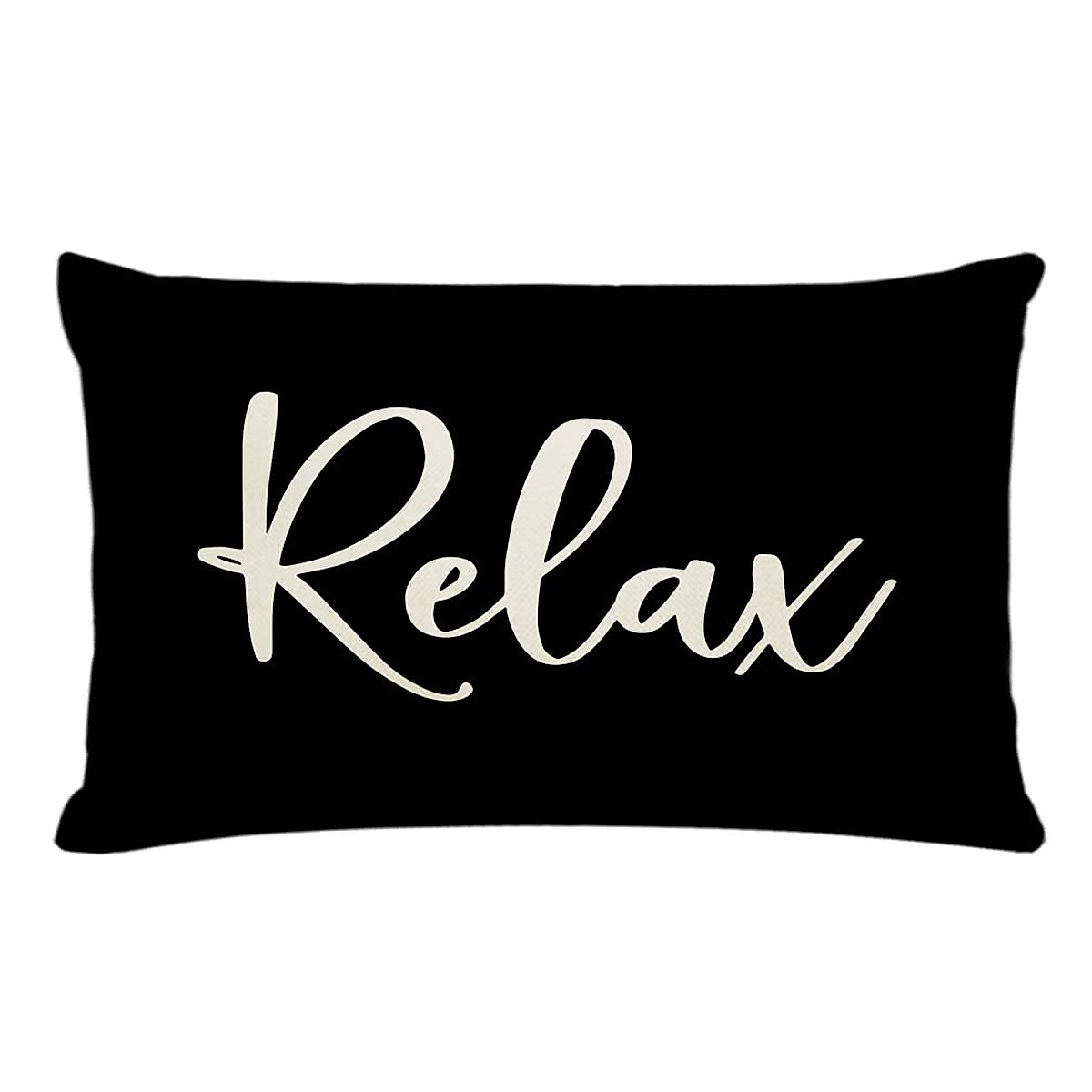 DCLINA Relax Lumbar Throw Pillow Case，12×20 Inch Housewarming Gifts Black Decorative Rectangular Waist Cushion for Sofa Beach Porch Bench Home Decor Pillow Case (Relax, Black)… (FS065)