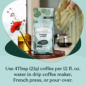 Four Sigmatic Happy Gut Organic Ground Coffee | Medium Roast, Immune Boosting Probiotic Mushroom Coffee with Chaga & Turkey Tail for Gut Health & Immune Support | 12oz Bag