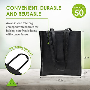 Reusable Shopping Bags - 50 Pack Reusable Black Fabric Thank You Totes with Handles for Shopping, Retail Stores, Small Business, Merchandise, Children's Gifts, Events, Kids Parties - 15x16