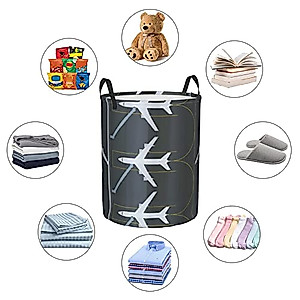 Laundry Basket,Aviation Themed Simple Of Parked Airplanes Landed In Airfield,Large Canvas Fabric Lightweight Storage Basket/Toy Organizer/Dirty Clothes Collapsible Waterproof For College Dorms-Large