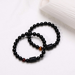 Jade cabbage Couple Bracelet for Men Women 12 Constellation 8mm 10mm Natural Black Onyx Bead Bracelet Distance Friendship Prayer Blessing Bracelet Gifts 6.5"