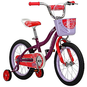 Schwinn Koen & Elm BMX Style Toddler and Kids Bike, For Girls and Boys, 16-Inch Wheels, With Saddle Handle, Training Wheels, Chain Guard, and Front Basket, Recommended Height 38-48 Inch, Purple