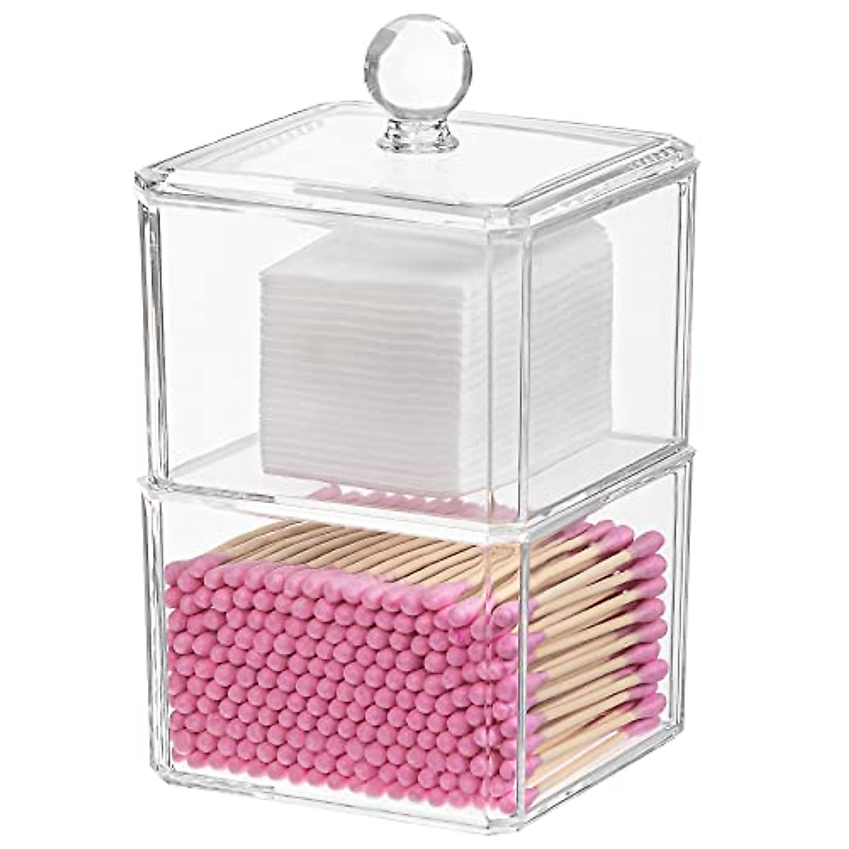 HBlife Cotton Ball and Swab Holder Organizer, Clear Acrylic Cotton Pad Container for Cotton Swabs, Q-Tips, Make Up Pads, Cosmetics and More