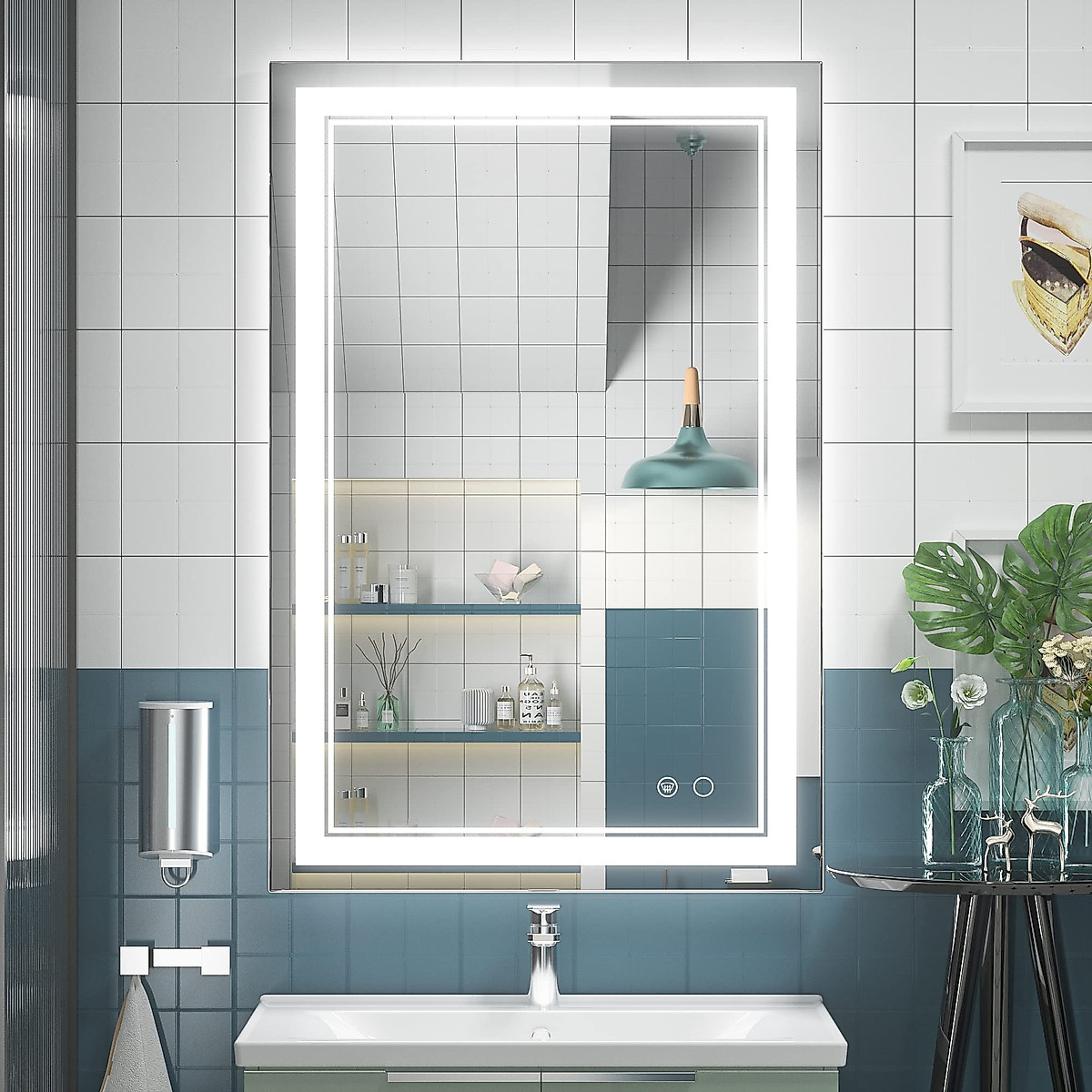 Keonjinn LED Mirror for Bathroom, 36 x 24 Inch, Wall Mounted, Dimmable, Anti-Fog, IP54 Waterproof, 3 Year Warranty