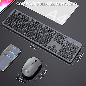 Wireless Keyboard and Mouse Silent Compact Full-Size Keyboard with Responsive Keys Slim Design Noiseless 2.4G Keyboard Mouse Set Battery Powered, Cordless Combo for Mac, Computer, PC, Chromebook Grey