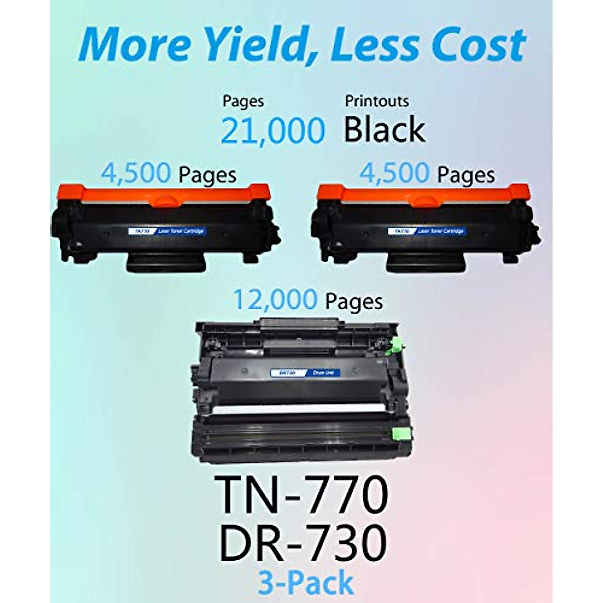MM MUCH & MORE Compatible TN770 Toner Cartridge and DR730 Drum Unit Replacement for Brother TN-770 DR-730 Used for MFC-L2750DW L2750DWXL HL-L2370DW L2370DWXL Printer (2 Toners, 1 Drum, 3-Pack)