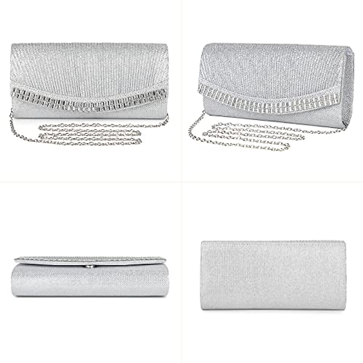 Pinprin Ladies Evening Clutch Elegant Envelope Handbag Womens Wedding Party Prom Bridal Party Purse (B-Silver)
