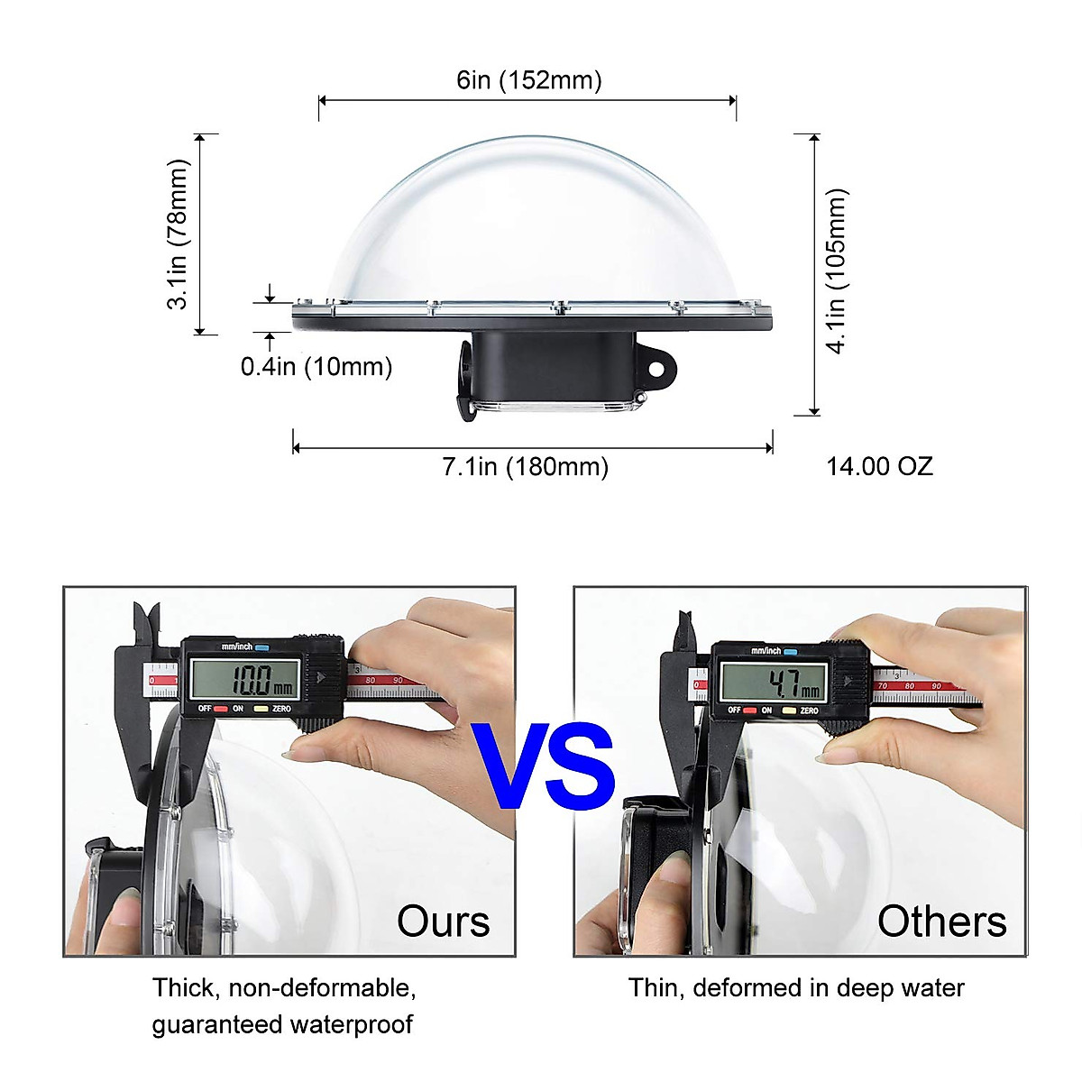 SOONSUN Dome Port for GoPro Hero 8 Black Camera, 6 Inch Snorkeling Underwater Diving Dome Port Lens with Waterproof Housing Case Trigger and Floating Bobber Handle for GoPro Hero8 Black Action Camera