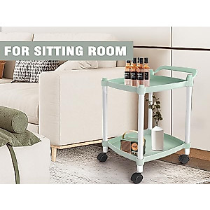 Storage Cart on Wheels Rolling Utility Cart with Wheels, Side Table End Bedside Table with Wheels Green