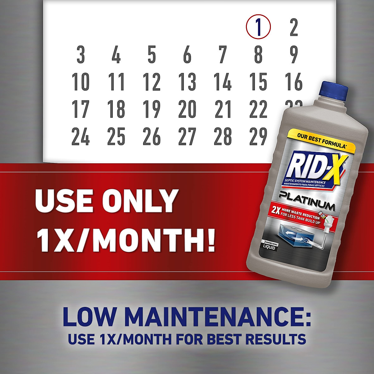 Rid-X Platinum Septic System Treatment, 3 Month Supply of Liquid, 24 Fl Oz