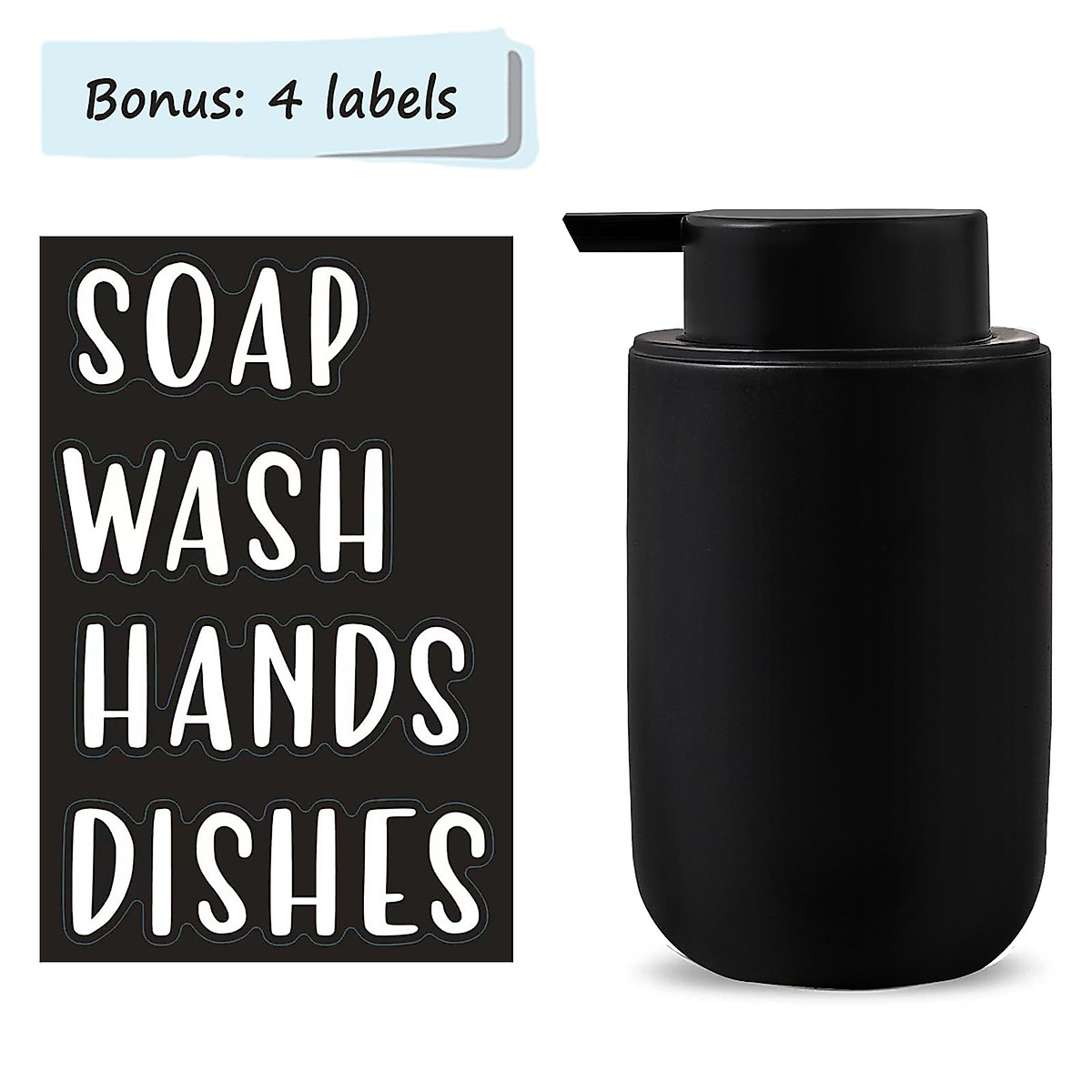 Foam Soap Dispenser Set - 2 Pack Black Ceramic Foaming Dish Hand Soap Dispenser with Black Pump for Bathroom, Bathroom Dispenser Set for Modern Home Farmhouse Decor