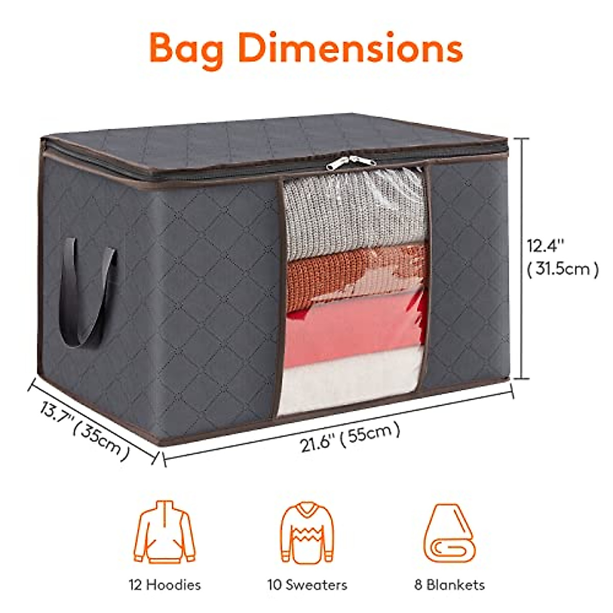 Lifewit 8 Pack 60L Clothes Storage Bag, Bundle with 4 Pack 60L Clothes Storage Bag Organizer, Grey