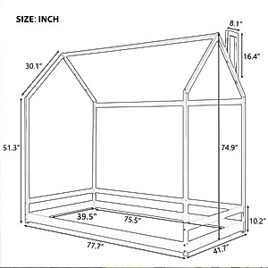 Merax Twin Size House Bed Wood Bed with Roof, Can be Decorated for Girls, Boys, Children House Bed Wooden Floor Bed, White