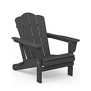 KINGYES Folding Adirondack Chair, HDPE All-Weather Folding Adirondack Chair, Grey