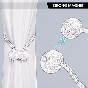 XIOTOTIEMPO Magnetic Curtain Tiebacks Biege 4 Pack, Curtain Tie Backs Holdbacks Holders Hooks Clip Buckles for Curtains Drapes, Curtain Ties for Home Bedroom Office Decorative Curtain(White)