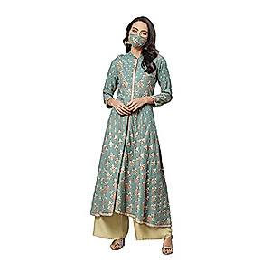 Yash Gallery Rayon Floral Printed Anarkali Kurtis for Women Indian Style Green