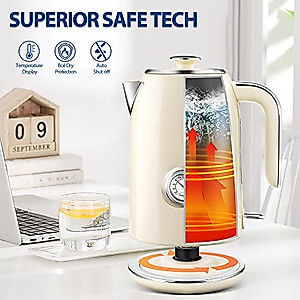 SULIVES Electric Kettle, 1.7L Stainless Steel Tea Kettle with Temperature Gauge, 1500W Water Boiler with LED Light, BPA-Free, Auto Shut-Off and Boil-Dry Protection