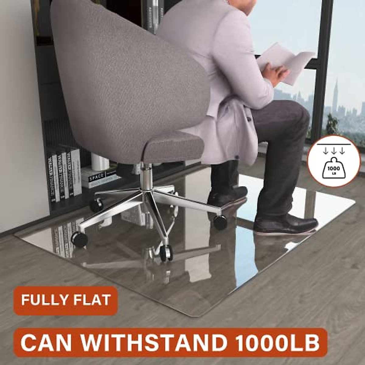 CONGUILIAO Glass Chair Mat, 36" x 46" Tempered Glass Office Chair Mat for Carpeted or Hardwood Floors, Computer Chair Mat Floor Protector Mat, Effortless Rolling, Easy to Clean (Transparent)