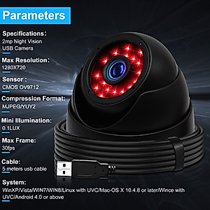 IEights Webcamera_USB USB Infrared Camera Day Night Vision PC Camera CCTV Dome IR Webcam for Computer Indoor Outdoor Waterproof USB Security Camera High Speed Lightburn Camera for Laser Engraver