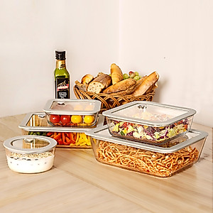 EcoEvo Glass Food Containers with Glass Lid, Microwave Safe Glass Food Storage Container, Large 4 Pack Round Shape, Glass Food Containers with Lids, Glass Meal Prep containers with Leak Proof Lid.