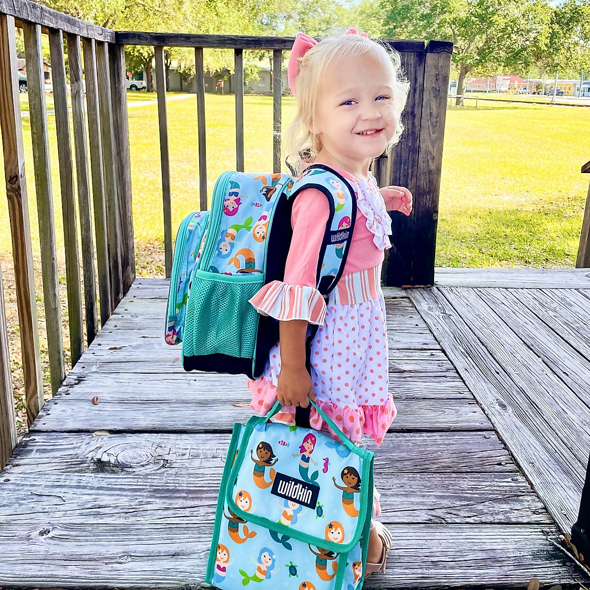 Wildkin 12 Inch Kids Backpack with Modern Nap Mat (Mermaids)