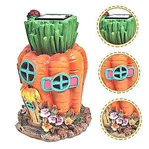 Uonlytech Decorative Home Ornament Decorations Patio House Gardens Solar Garden with Outdoor Shape Gnome Lawn Sculptures Fairy Decor Resin for Lamp Figurine Yard LED Carrot Statue Light