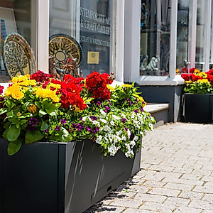 KOL Galvanized Steel Rectangular Planter Box, (16''H.x12''W.x36''L) Large Planters for Indoor Outdoor Plants,Black Powder Coated Metal Planter, Heavy Duty Modern Flower Pot, Commercial & Residential