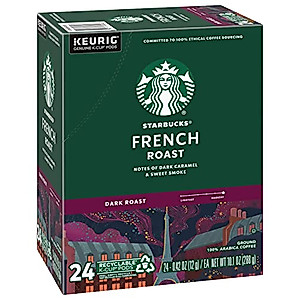 Starbucks Coffee K-Cup Pods, French Roast, Dark Roast Coffee, Notes of Dark Caramel & Sweet Smoke, Keurig Genuine K-Cup Pods, 24 CT K-Cups/Box (Pack of 1 Box)