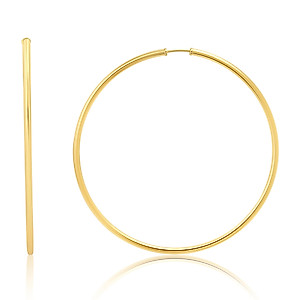 MAX + STONE Solid 14k Gold Hoop Earrings for Women | 2mm Tube, Flex Continuous 60mm (2.3 Inch) Diameter Large