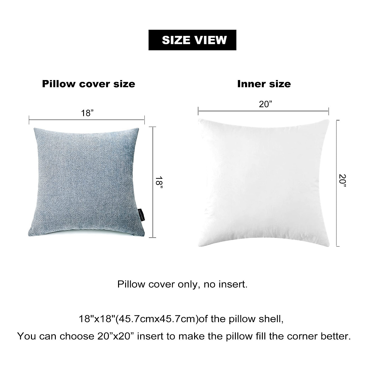 Booque Valley Pack of 2 Rough Chenille Pillow Covers，Thick Texture Solid Rustic Farmhouse Cushion Covers Square Throw Pillow Cases for Sofa Bedroom 18 x 18 Inch Light Blue