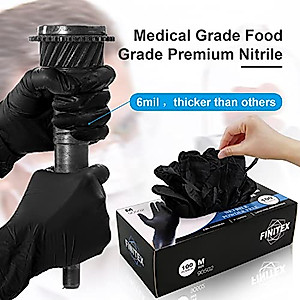 FINITEX Black Nitrile Disposable Medical Exam Gloves - Box of 100 PCS 6mil Gloves Powder-Free Latex-Free For Examination Home Cleaning Food Gloves (Large)