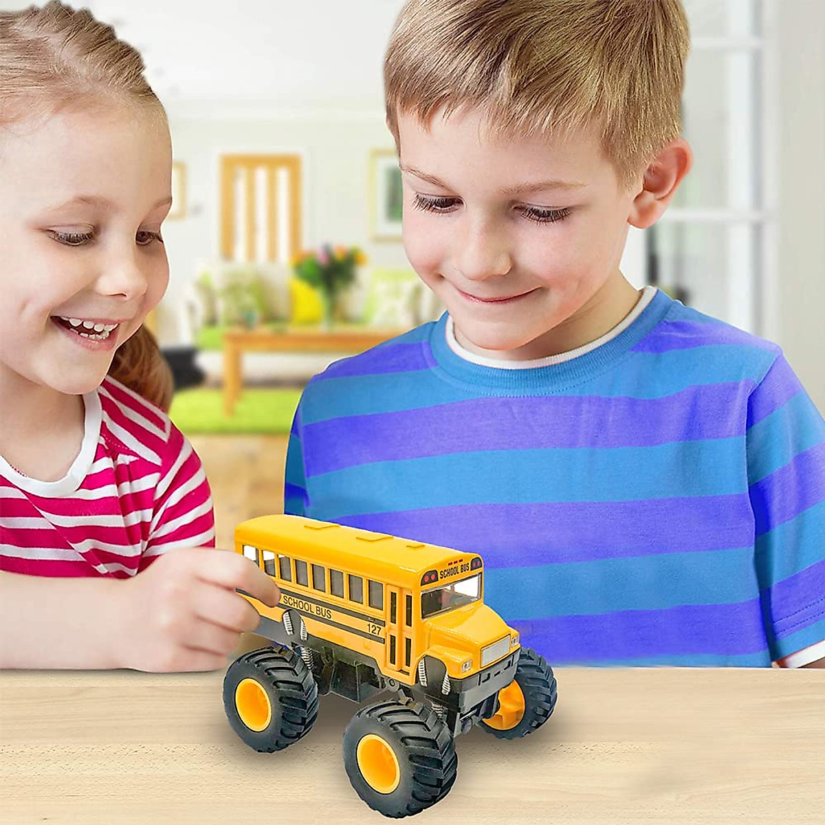 ArtCreativity 5 Inch Monster School Bus, Super Monster Bus with Pullback Mechanism, Diecast Monster Truck Bus for Kids, Big Wheels Monster Truck Toys, Play Vehicle Gifts for Boys