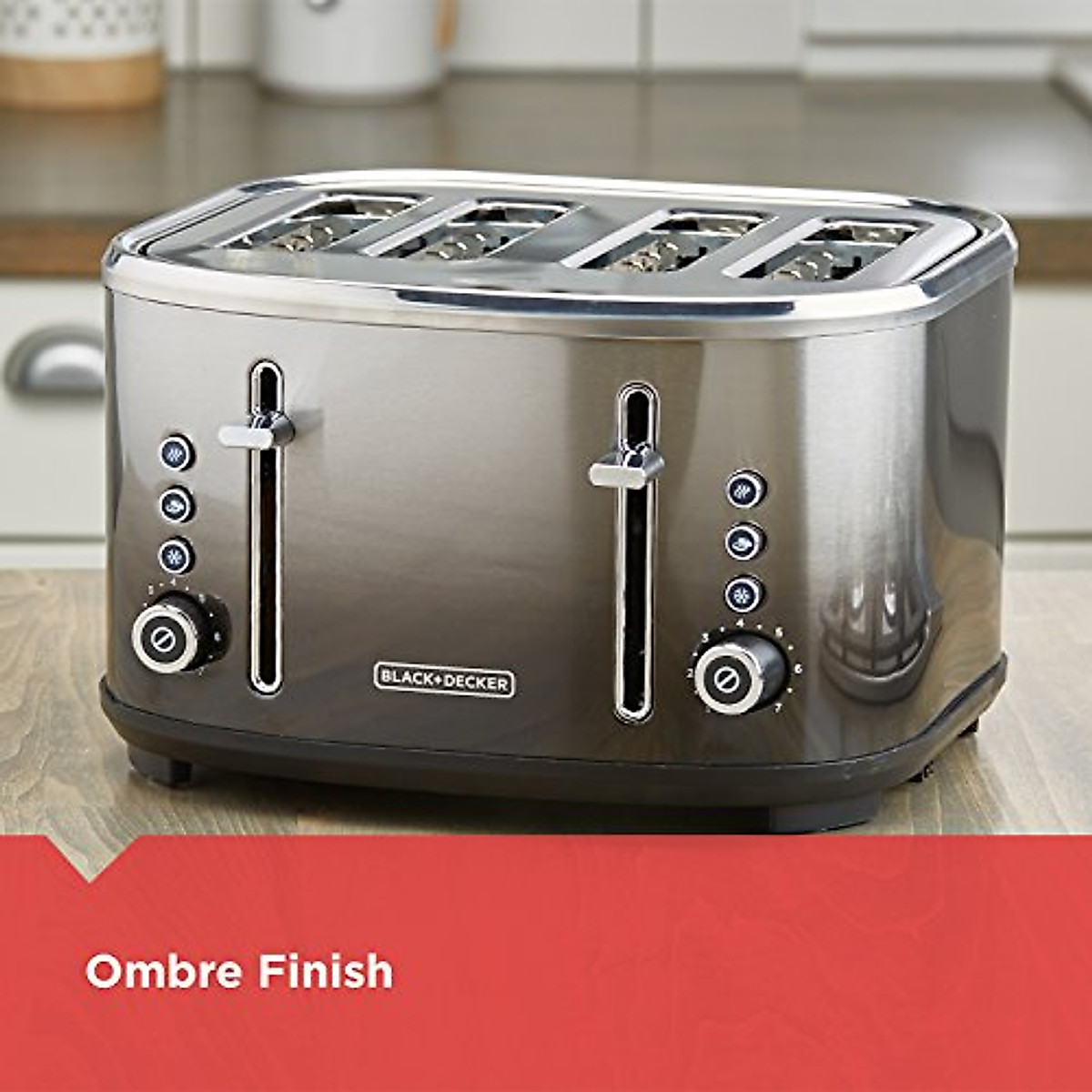 BLACK+DECKER 4-Slice Extra-Wide Slot Toaster, Stainless Steel, Ombré Finish, TR4310FBD,Black/Silver Ombre