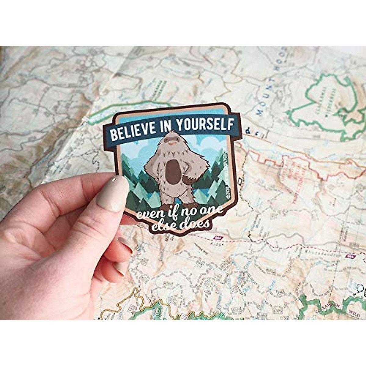 Sasquatch Believe in Yourself Sticker - Funny Bigfoot Decal for Hydroflask & Laptop - Waterproof Vinyl Bumper Sticker