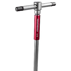 Powerbuilt 8 Pc SAE T-Handle Hex Allen Key Wrench Set w/ Speed Sleeves for Fast Spinning Action, Sliding Top Handle for “T” or “L” Shape, Long Shafts, Storage Rack, Auto, Bicycle, Moto - 941644 , Red