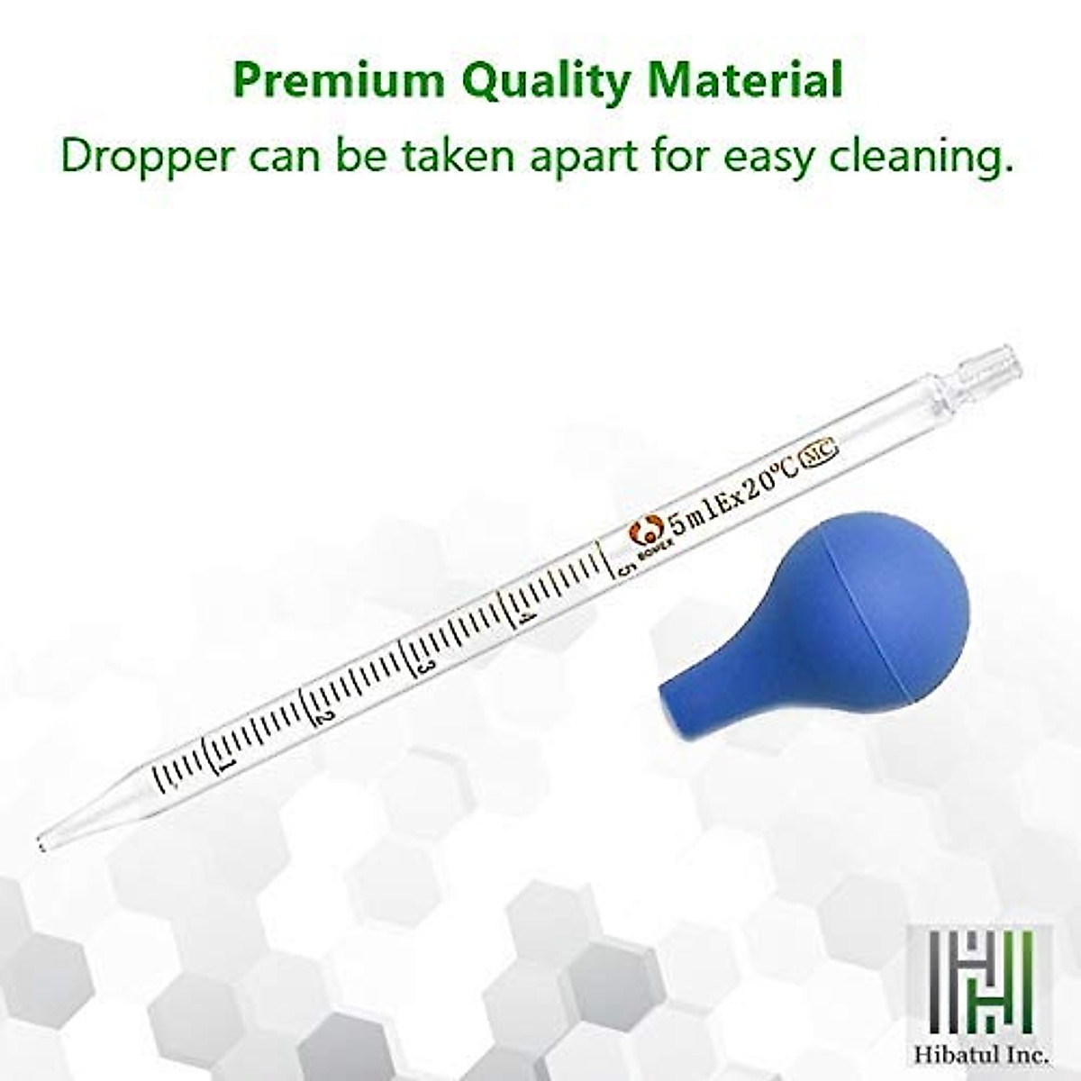 HIBATUL INC 4 Pack 5ml 10ml Glass Graduated Dropper Pipettes Lab Dropper Liquid Essential Oil Transfer with Blue Rubber Cap and Scale