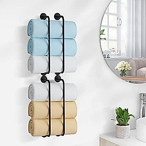 Towel Racks for Bathroom Wall Mounted，Towel Holder for Rolled Towels,Bathroom Towel Storage,Bath Towel Holder Organizer for Folded Large Towel Washcloths by WEKEY-Black