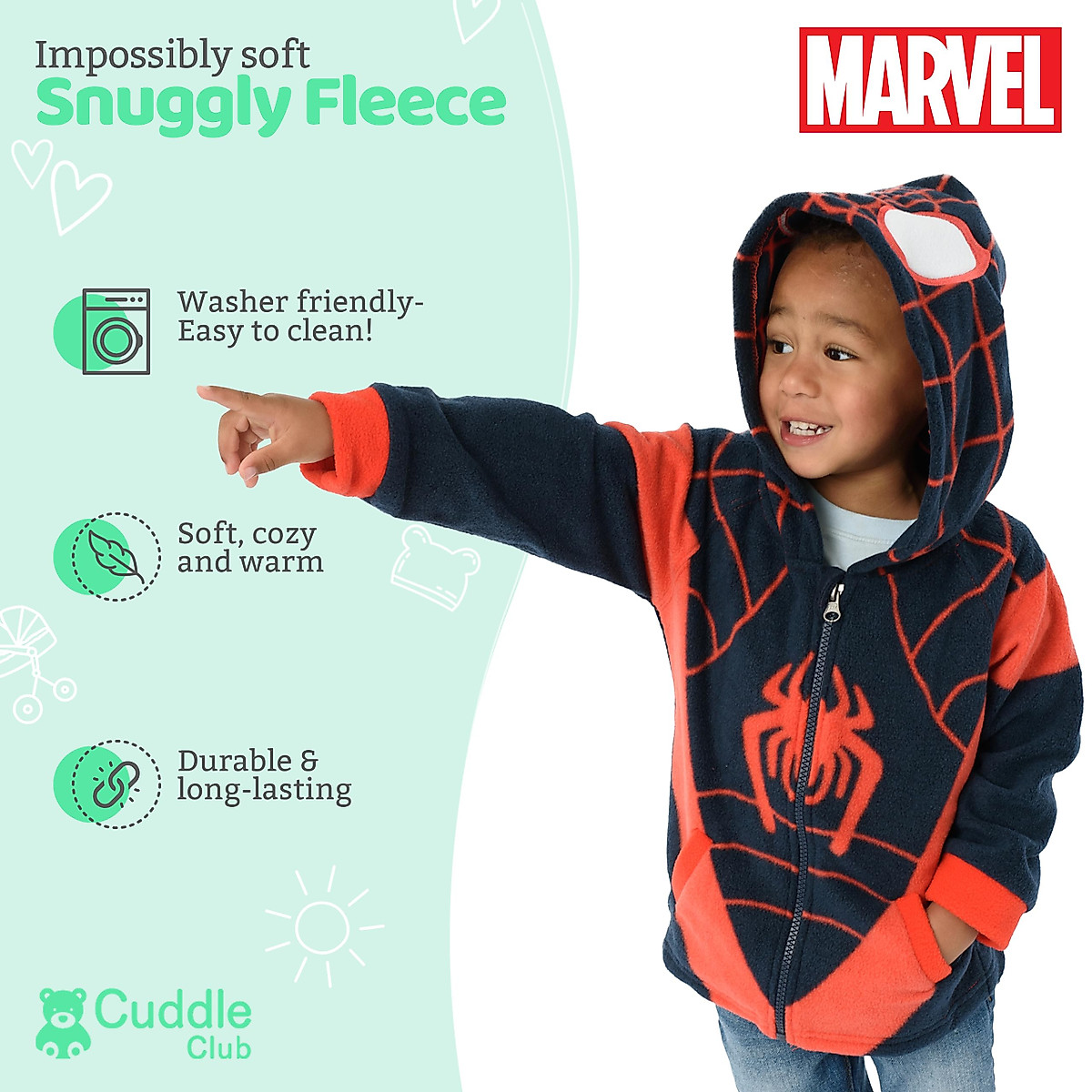 Cuddle Club Miles Morales Toddler Fleece Jacket - Toddler Miles 3T Toddler Fleece Jacket - Girls & Boys Zip Up Miles Hoodie - Kids Miles Sweater Fleece Jacket - Toddler Winter Miles Jacket