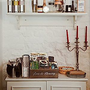 Coffee Station Organizer - Wooden Coffee Bar Organizer for Countertop Office Coffee Organizer Station with Drawer Farmhouse Coffee Bar Decor for Coffee Capsule Pod, Sugar, Cups, Tea Bag (Burnt Wood)