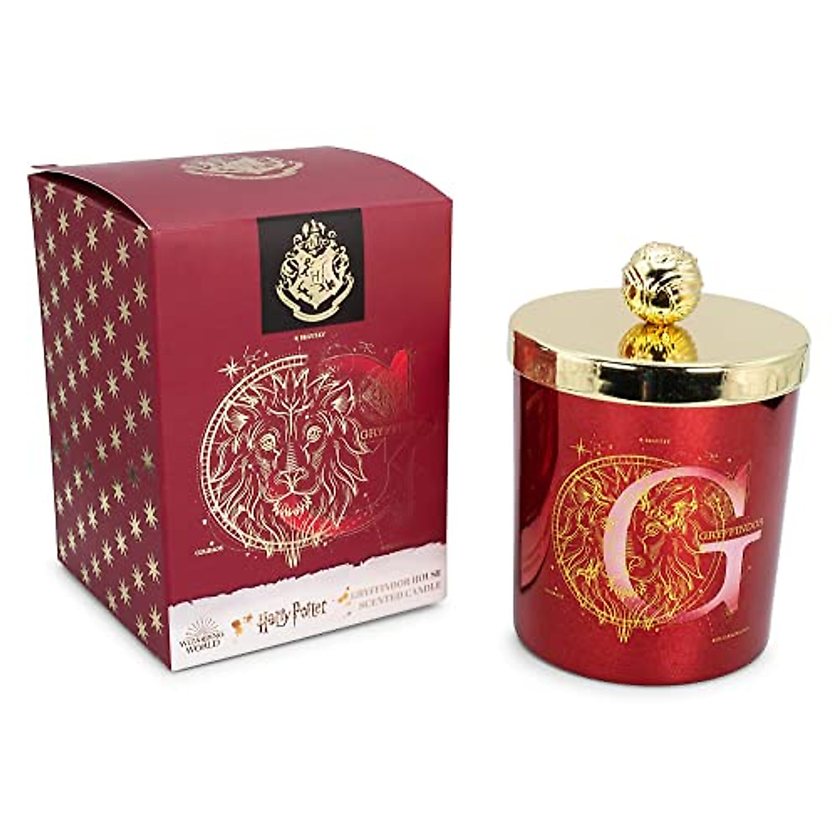 Harry Potter House Gryffindor Premium Scented Soy Wax Candle with Unique Aromatic Fragrance | 50-Hour Burn Time | Home Decor Housewarming Essentials, Wizarding World Hogwarts Gifts and Collectibles