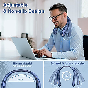 Portable Neck Fan, Bladeless Wearable Personal Fan, Max 16H Use, Rechargeable USB Fan 3 Speed, Quiet 360° Cooling Hanging Neck Fan, NO Hair Caught, Mini Hand Free Neck fan for Sport Travel Jog Camping