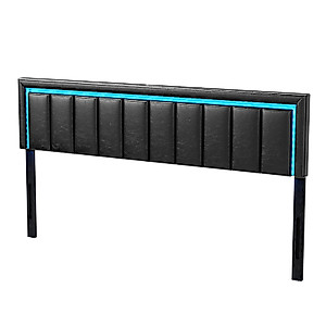 IKIFLY King Size LED Headboard with 2 USB Ports, Adjustable Height - Modern Faux Leather Headboard with Changing LED Lights - Easy Assembly, Upholstered King Headboard Only for Bedroom - Black