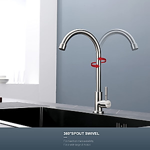 KirlystonE Cold Water Only Kitchen Faucet, Solid Stainless Steel Bar Deck Mount Cold Faucet for Outdoor Sink with Supply Line