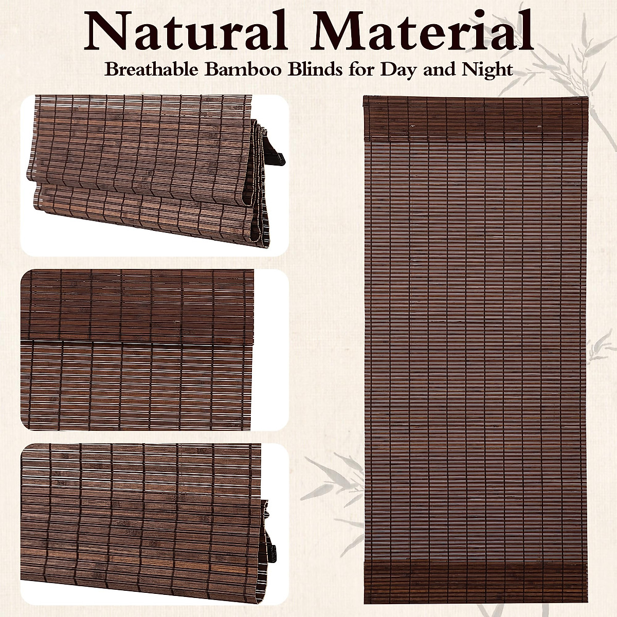 Cordless Bamboo Blinds Roman Shades Natural Weave Bamboo Roll Up Bamboo Blinds for Indoor Windows Home and Garden Easy Installation 30W*72L