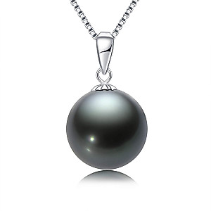 DENGGUANG Tahitian Black Pearl Necklace 18K Gold 11-12 mm South Sea Cultured Pearl Pendant Necklaces - Birthday Anniversary Jewelry Gifts for Women Wife Mom Daughter (White Gold 18 inches)