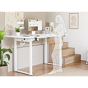 FEZIBO Standing Desk 4 Legs with Dual Motors, 63x29 Electric Standing Desk Adjustable Height with Strong stability, Stand up Desk with Whole-Piece Tabletop, White（2 Packeges）